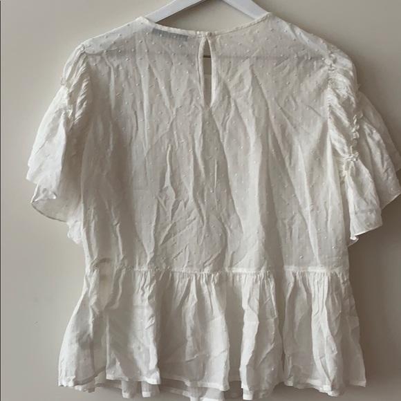 Zara | Tops | Zara White Ruffle Eyelid Lace Polka Dot Blouse | Poshmark